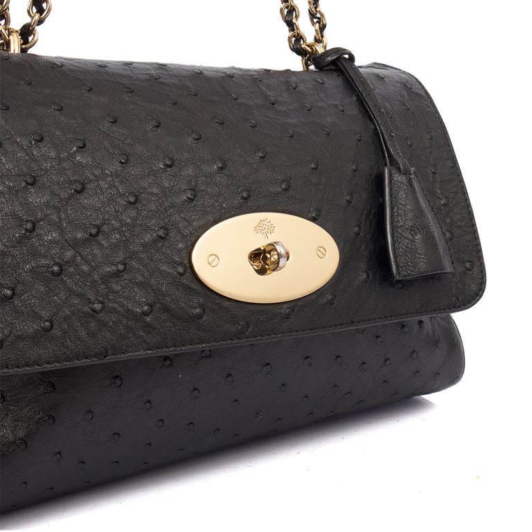 Mulberry Lily in Black, Ostrich Leather | Handbag Clinic