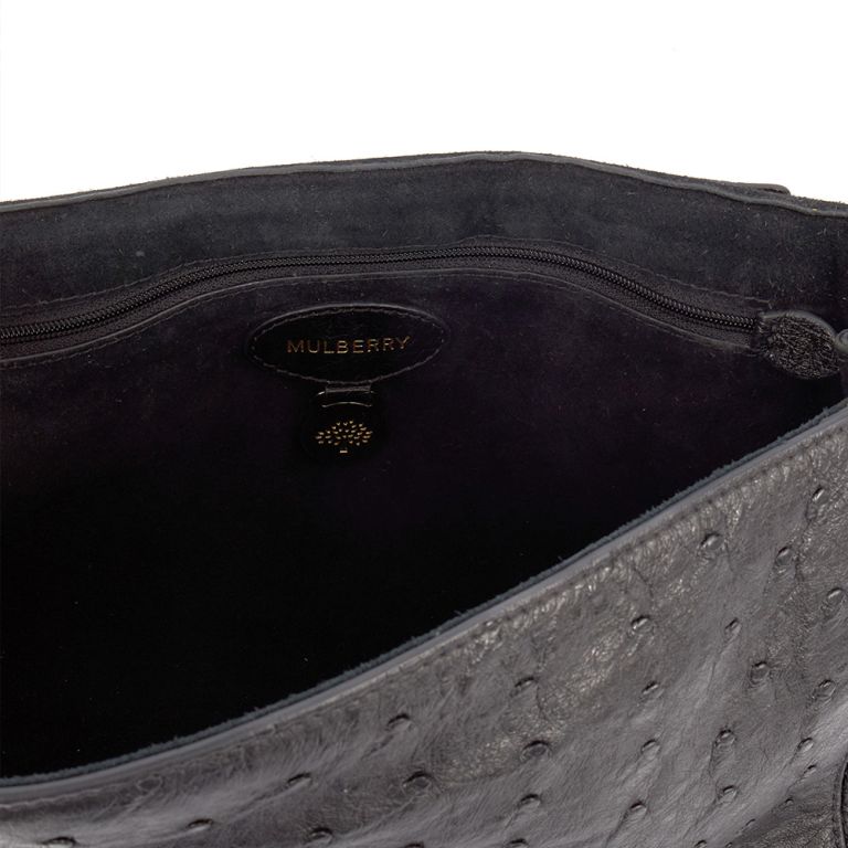 Mulberry Lily in Black, Ostrich Leather | Handbag Clinic