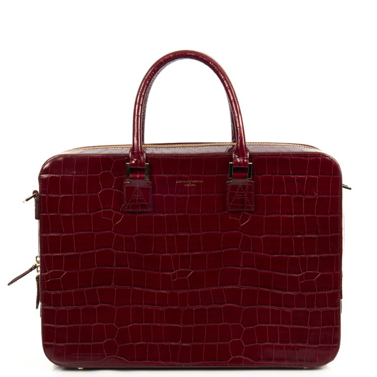 Aspinal of London Briefcase in Red, Exotic Effect Leather | Handbag Clinic